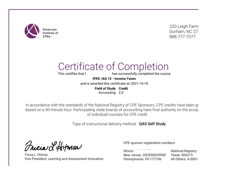 AICPA Course on Accounting for IFRS Income Taxes – Eduyush